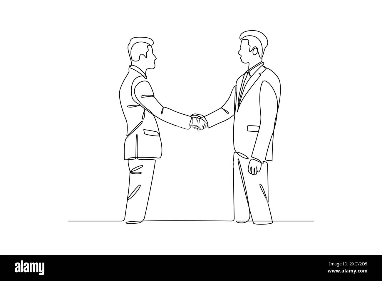 Two businessmen shaking hands in a continuous line drawing. Symbolizing partnership and ...