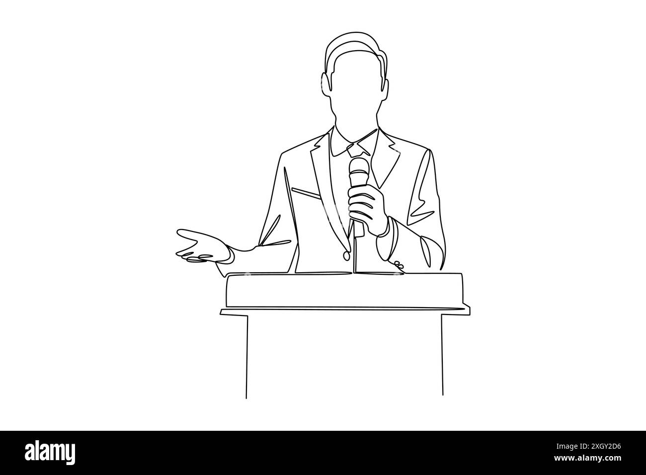 Continuous line drawing of a businessman speaking at a conference ...