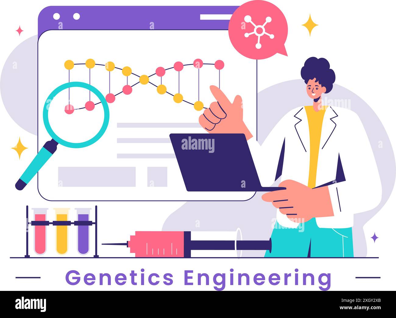 Vector Illustration Of Genetic Engineering And Dna Modifications With Genetics Research Or