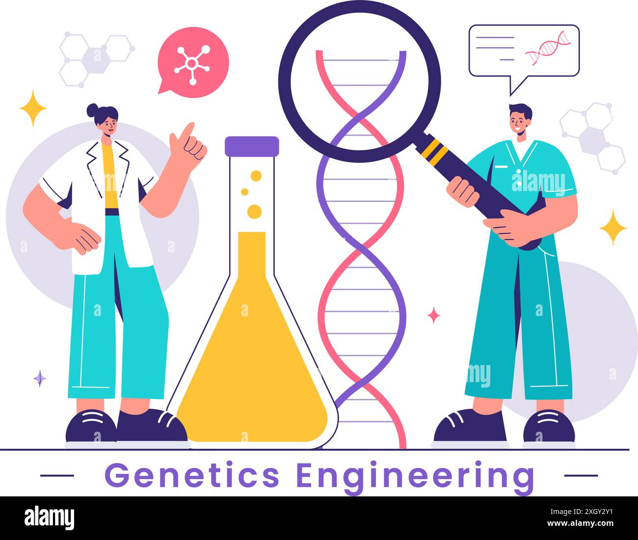Vector Illustration of Genetic Engineering and DNA Modifications with ...