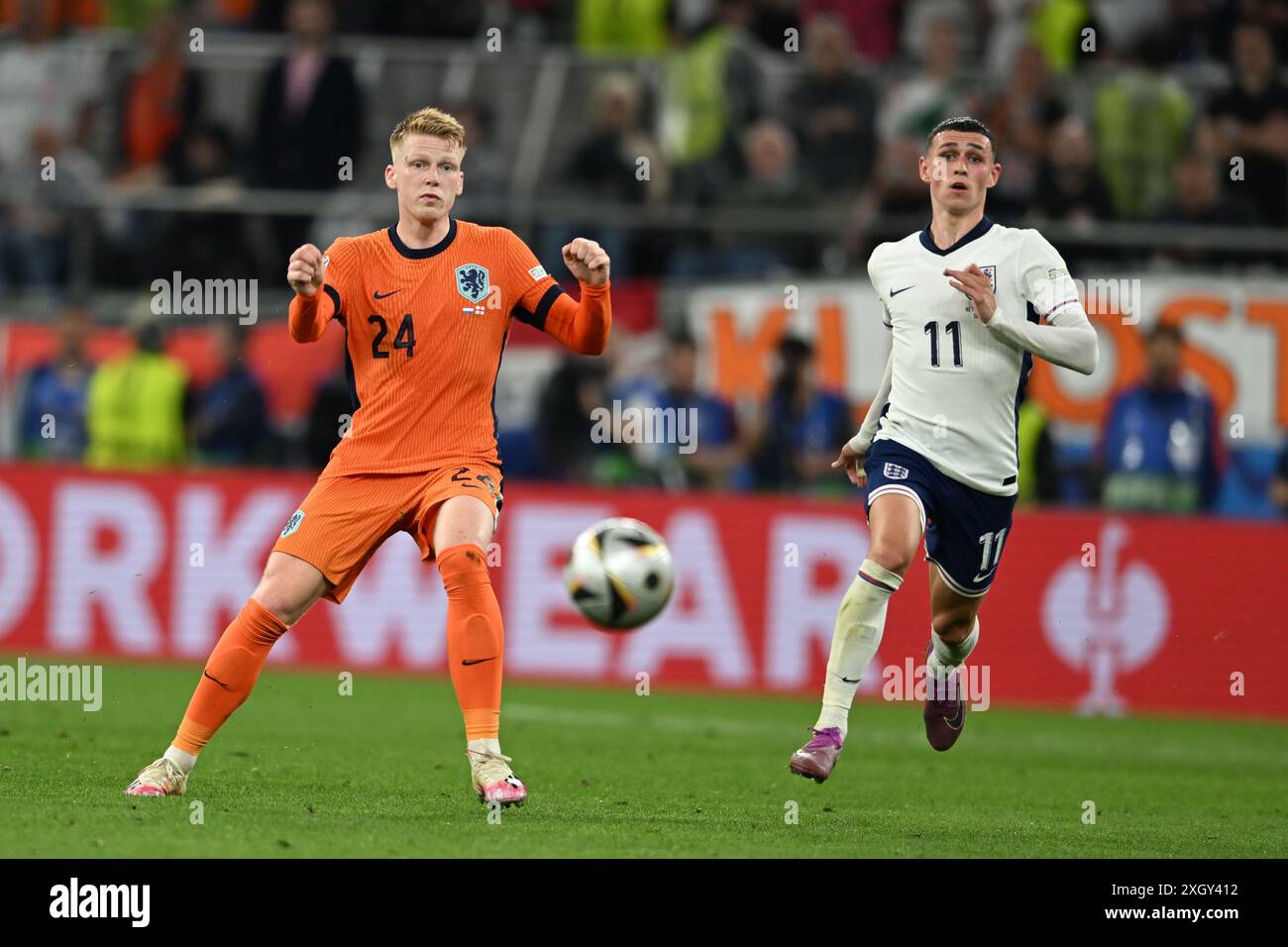 Jerdy Schouten (Netherlands)Phil Foden (England) during the UEFA Euro ...