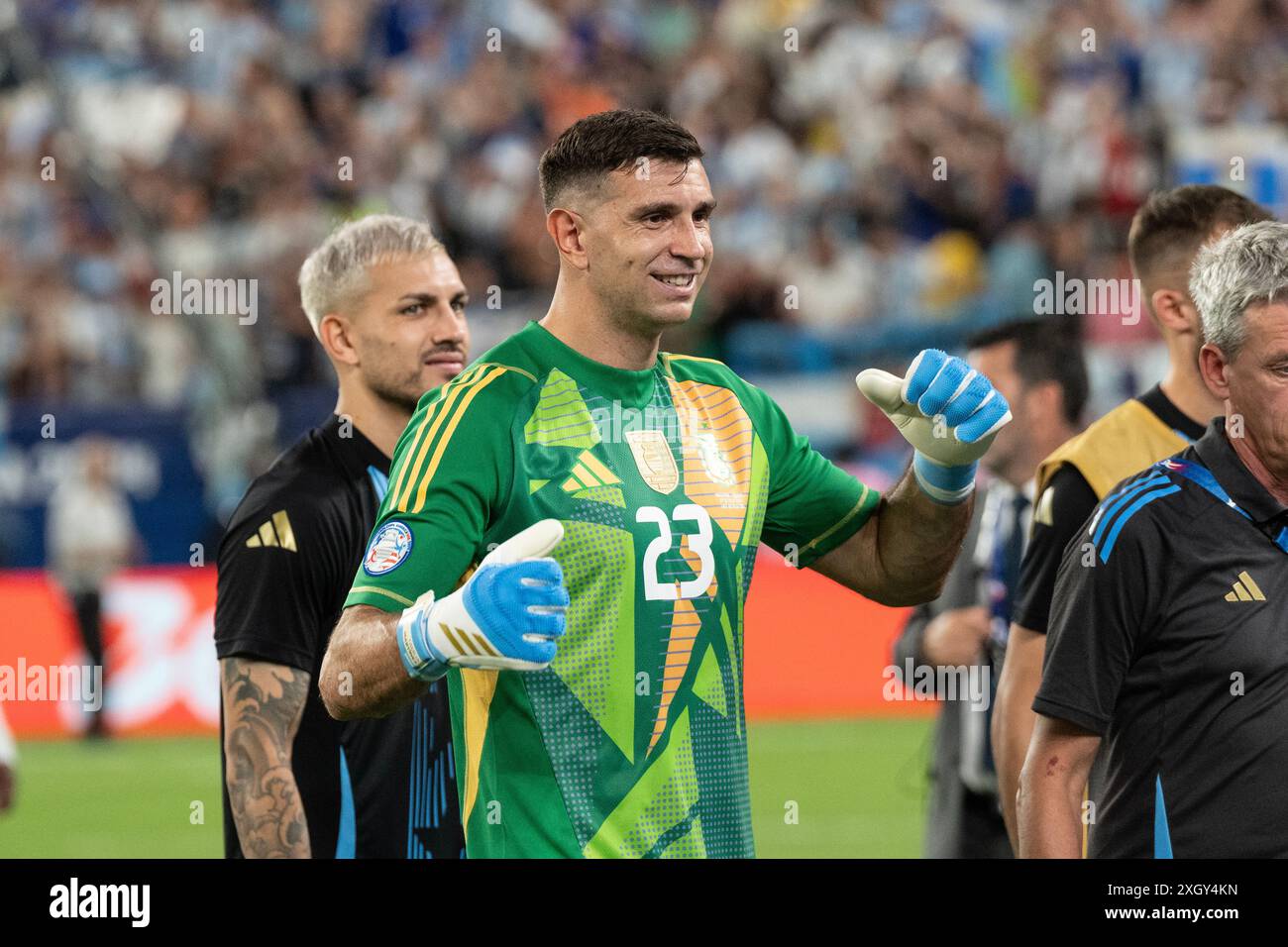 Goalkeeper Emiliano Martinez (23) of Argentina celebrates after ...