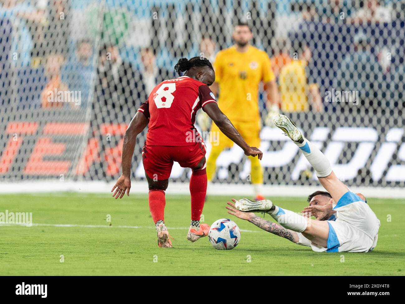 Lionel Messi (10) of Argentina fouled during Conmebol Copa America 2024 ...