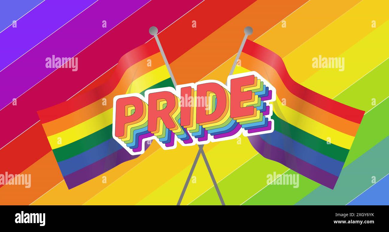 Image of pride text over rainbow flags and rainbow background. Pride ...