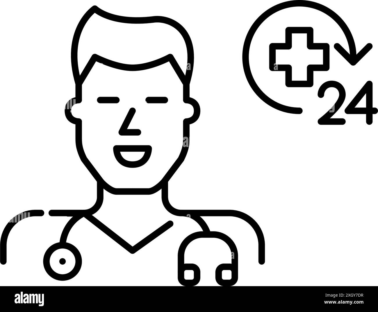 General practitioner doctor with stethoscope and 24 hour healthcare ...