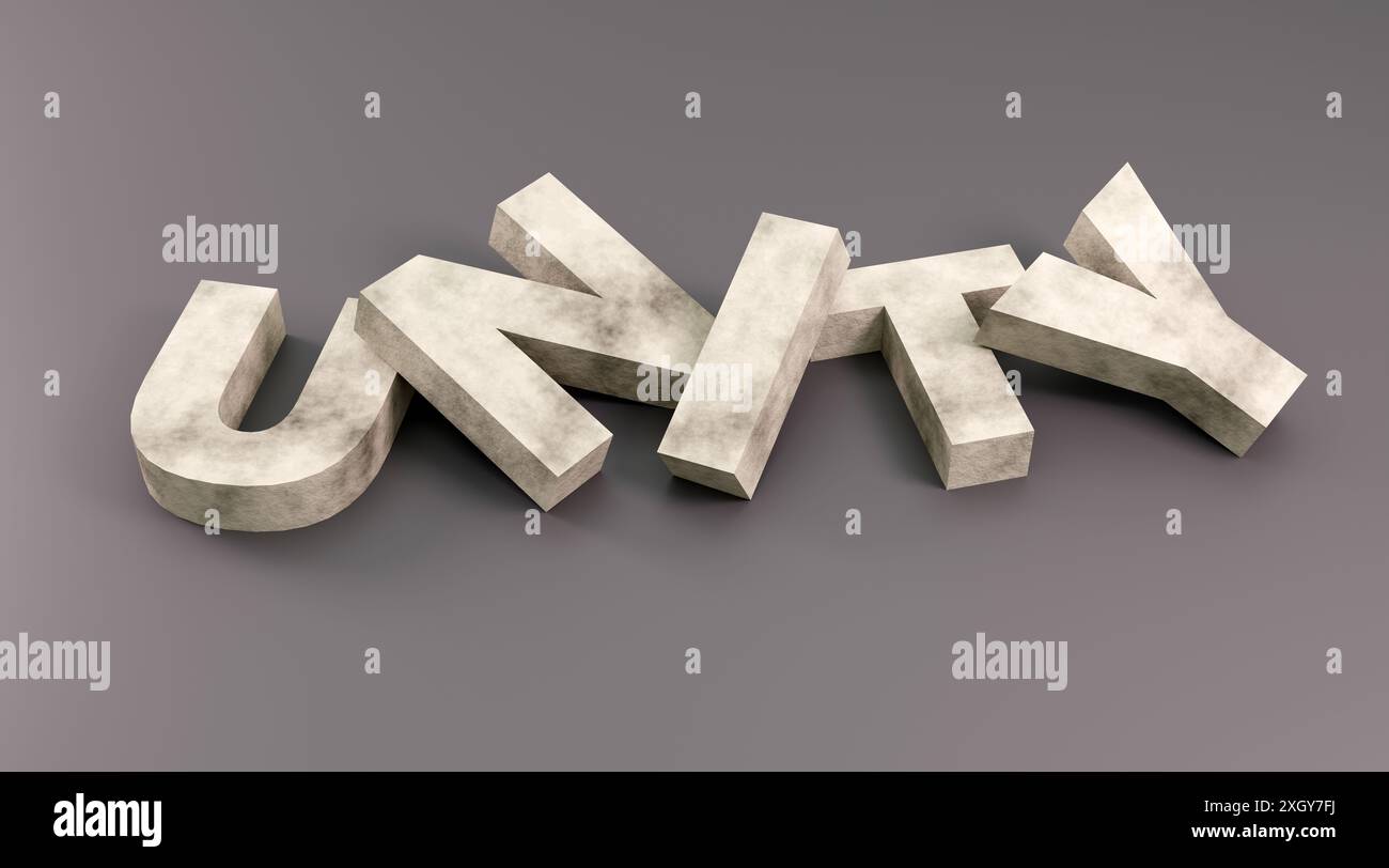 Luxury concrete sign unity on grey podium, soft light, smooth ...