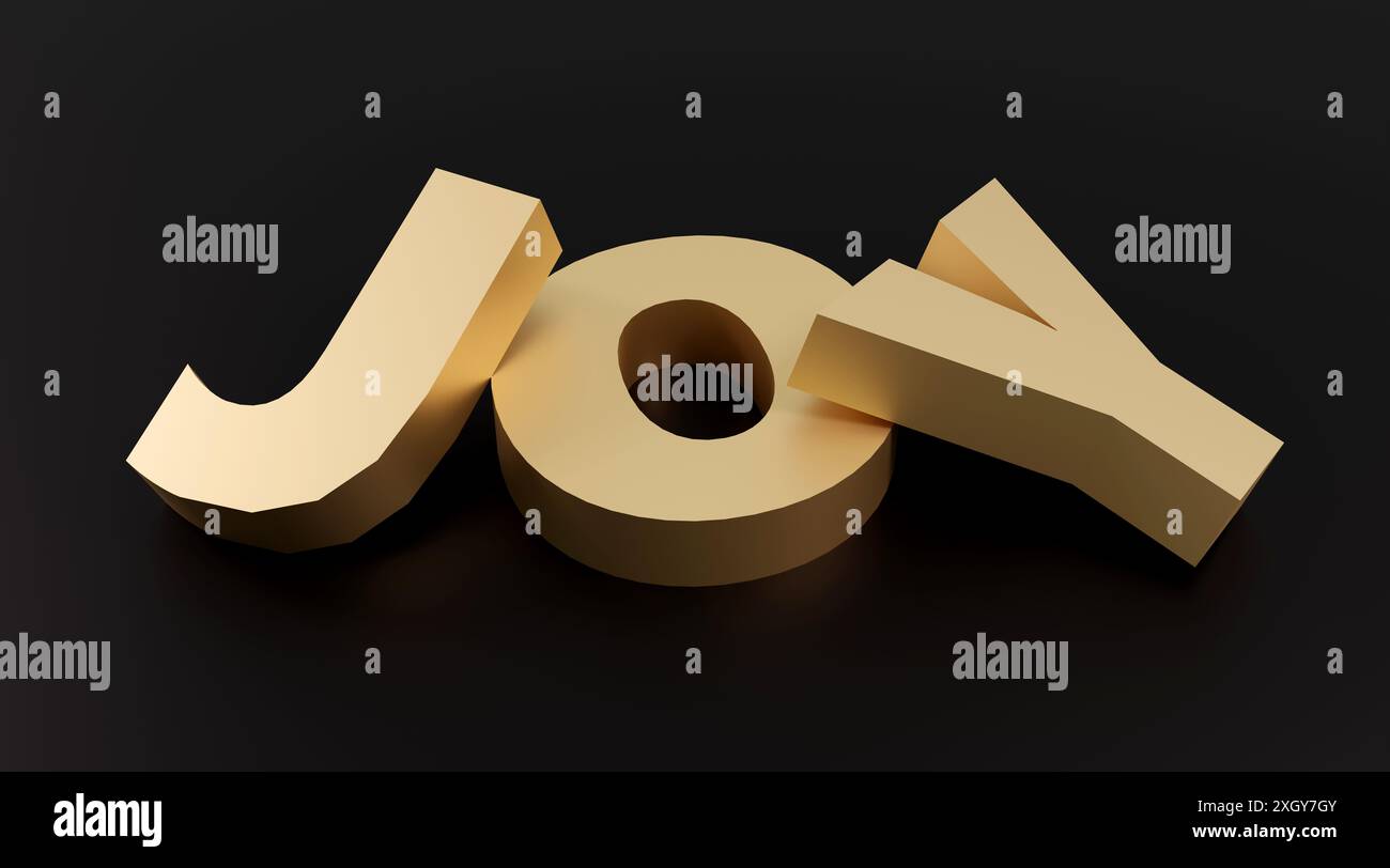 Luxury gold glass inscription Joy on black podium, soft light, front ...
