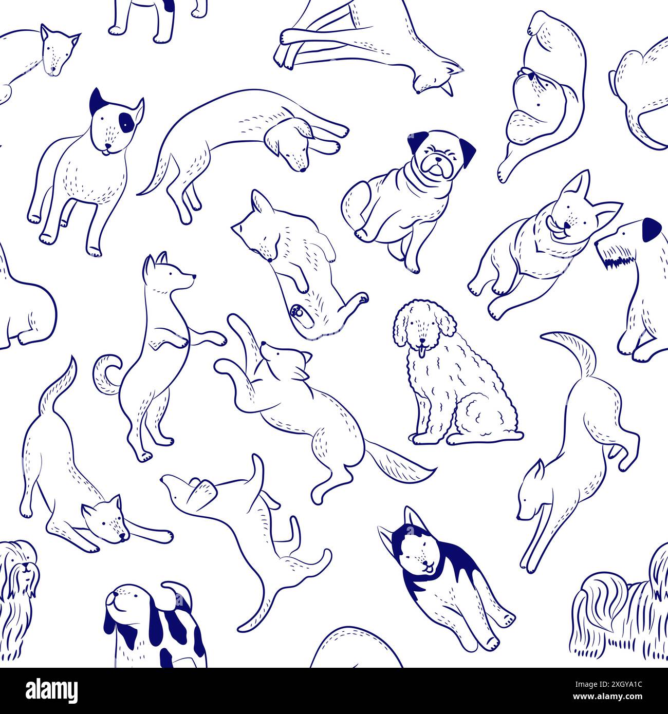 dogs pattern. hand drawn seamless background with domestic animals dogs ...