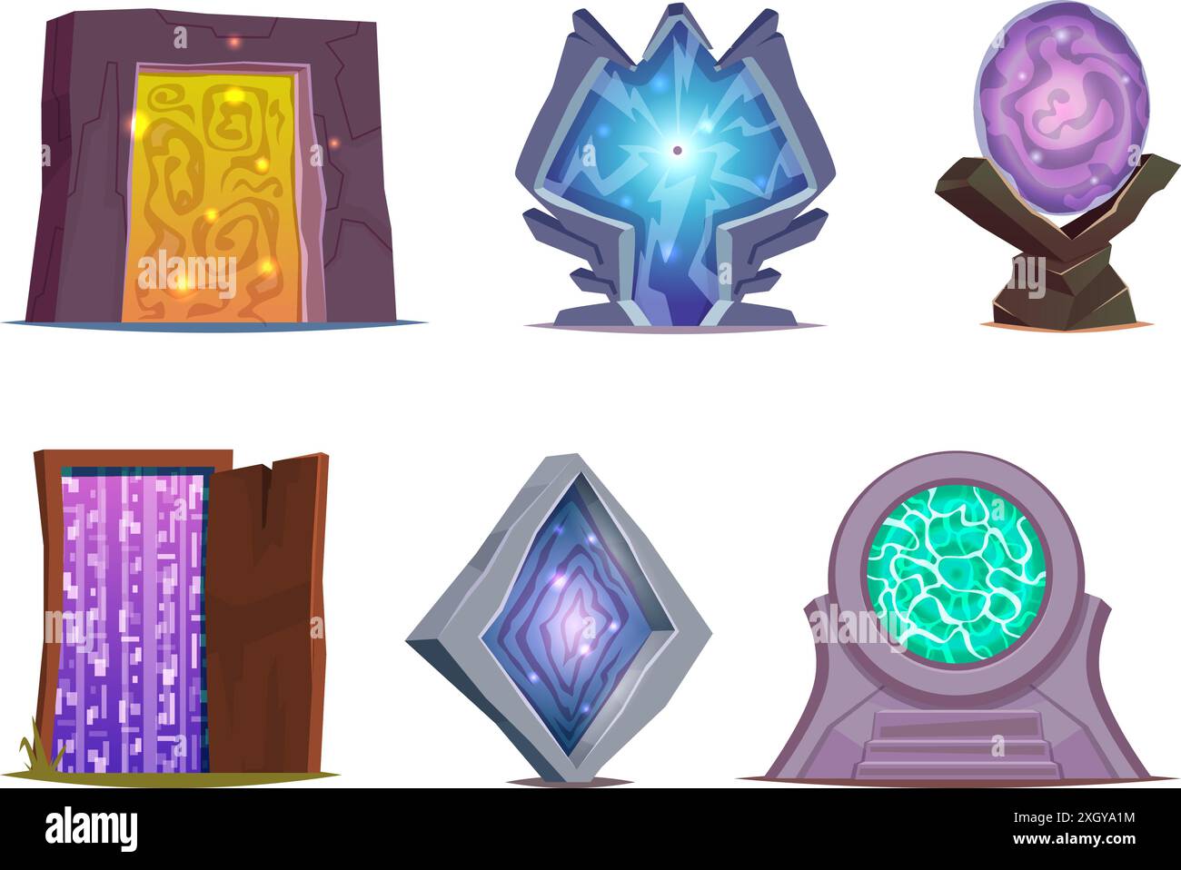 Magic portal. Fairytale game entrance futuristic doors glowing frames ...
