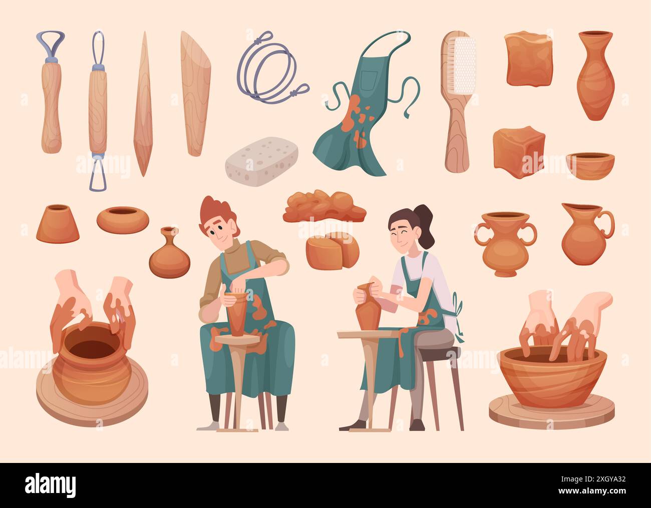 Pottery workshop. Clay utensil master working pottery production exact ...