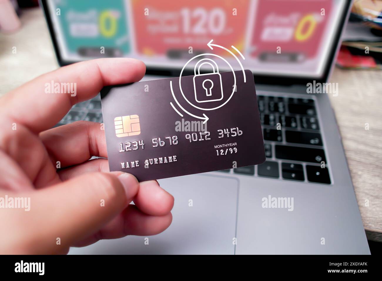 Human hand laptop padlock hi-res stock photography and images - Alamy