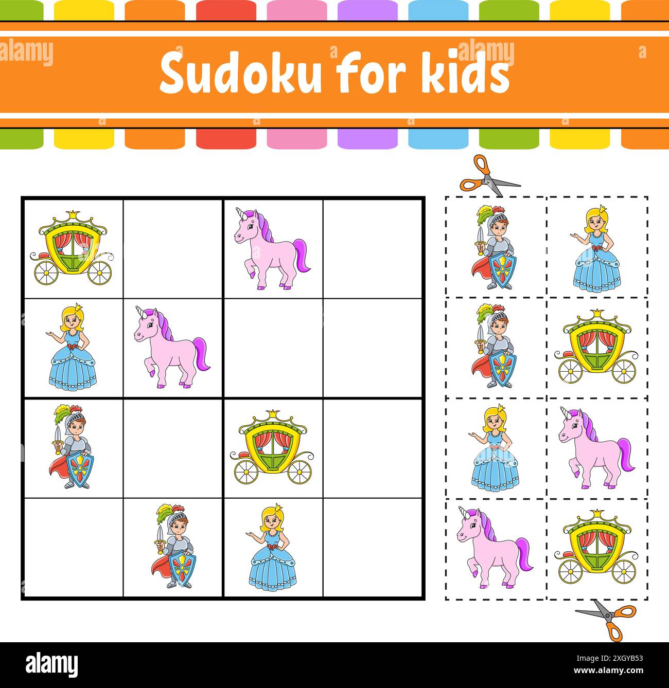 Sudoku for kids. Fairytale theme. Education developing worksheet ...