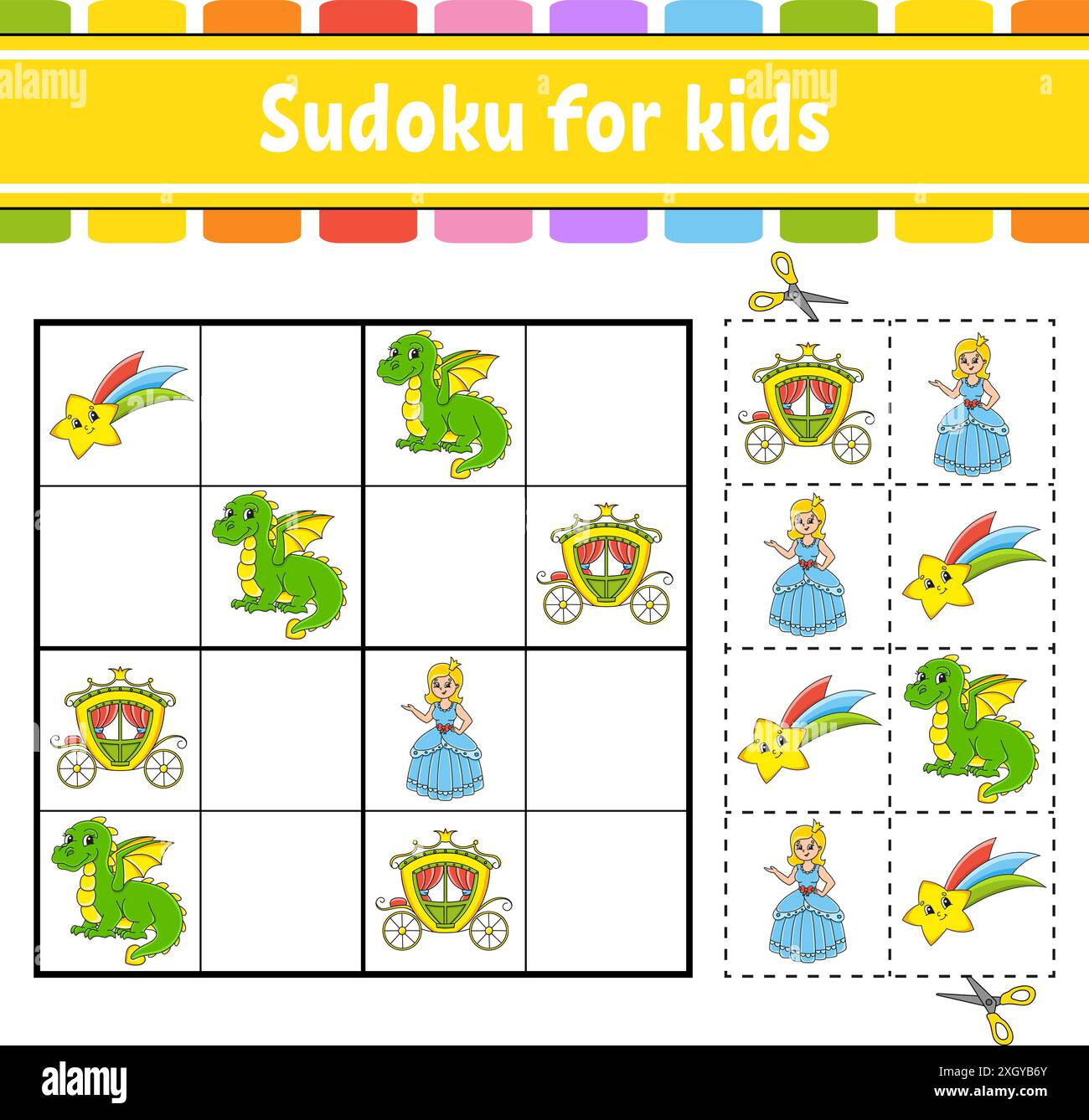 Sudoku for kids. Fairytale theme. Education developing worksheet ...