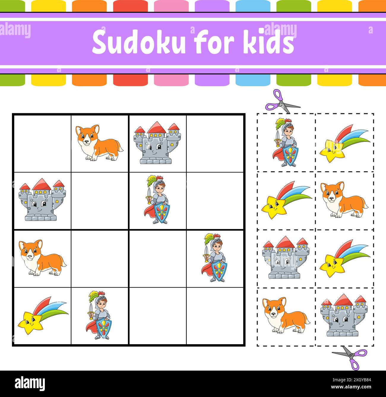 Sudoku for kids. Fairytale theme. Education developing worksheet ...