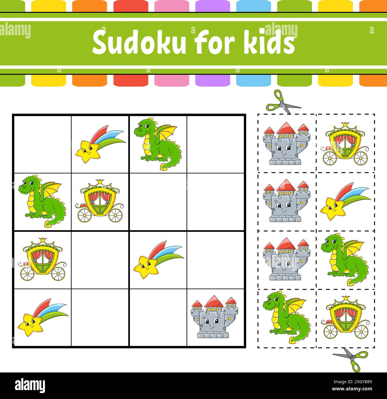 Sudoku for kids. Fairytale theme. Education developing worksheet ...
