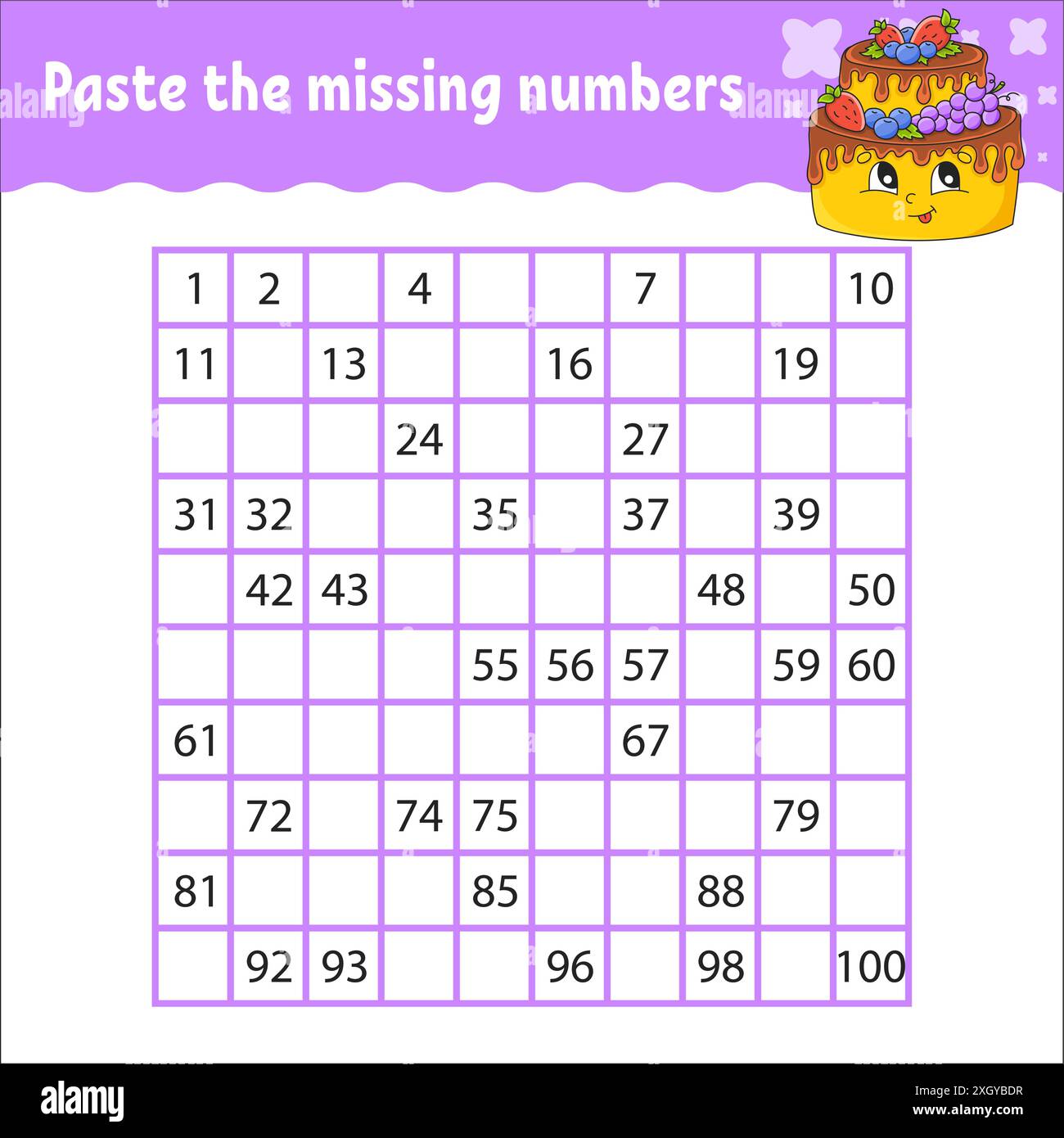 Paste the missing numbers from 1 to 100. Handwriting practice. Learning ...