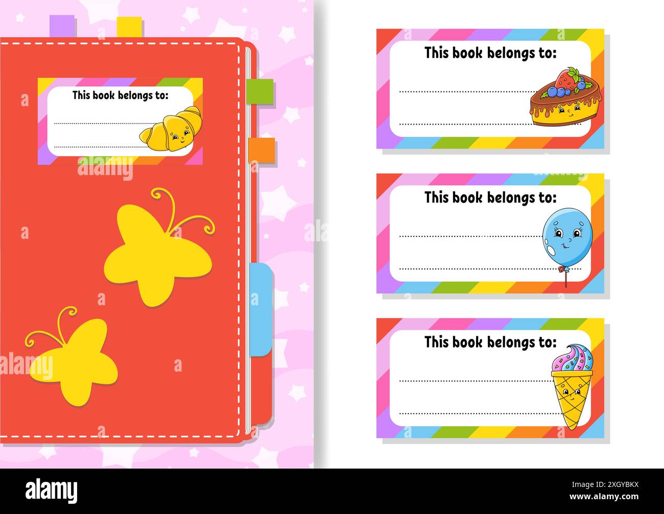 Book label stickers for kids. The rectangular shape. Isolated color ...