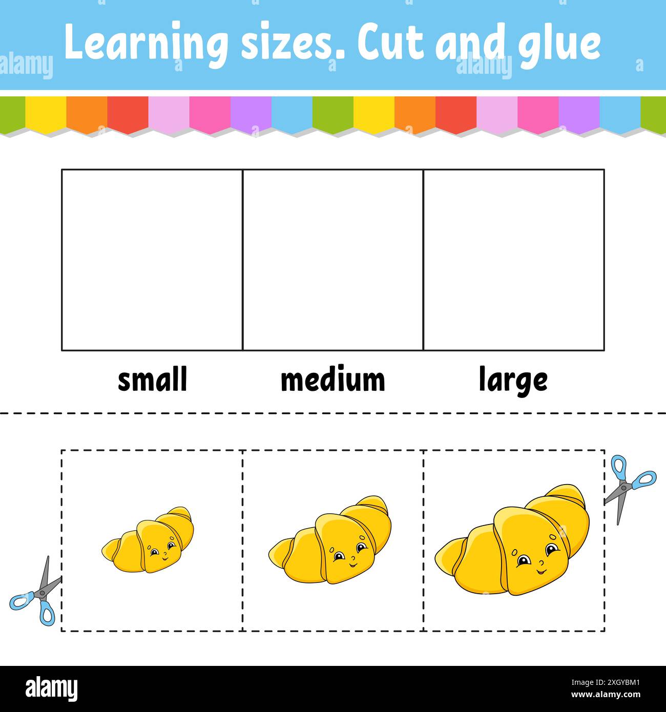 Learning sizes. Cut and glue. Easy level. Color activity worksheet ...