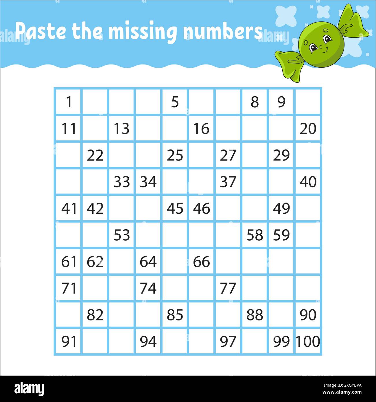 Paste the missing numbers from 1 to 100. Handwriting practice. Learning ...