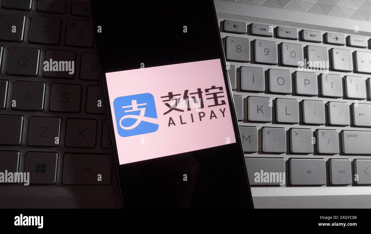 Hong Kong, China. 09th July, 2024. In this photo illustration, Alipay logo is displayed on a ...
