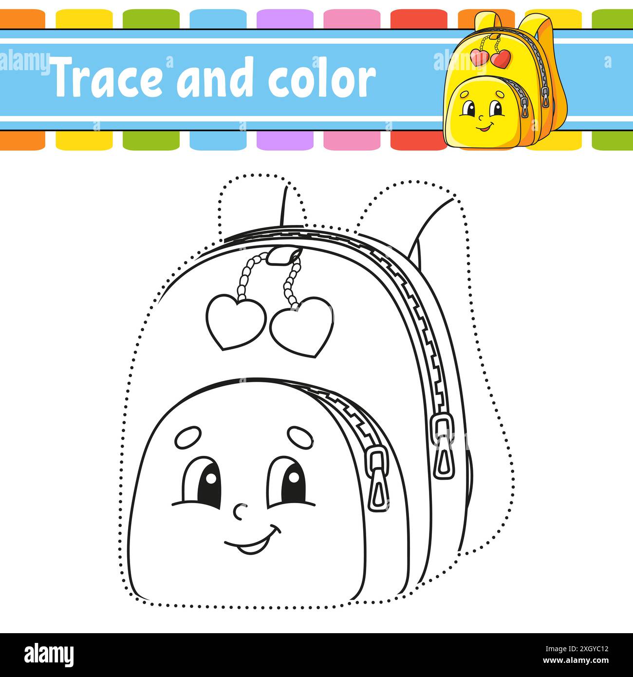 Trace and color. Coloring page for kids. Back to school theme ...