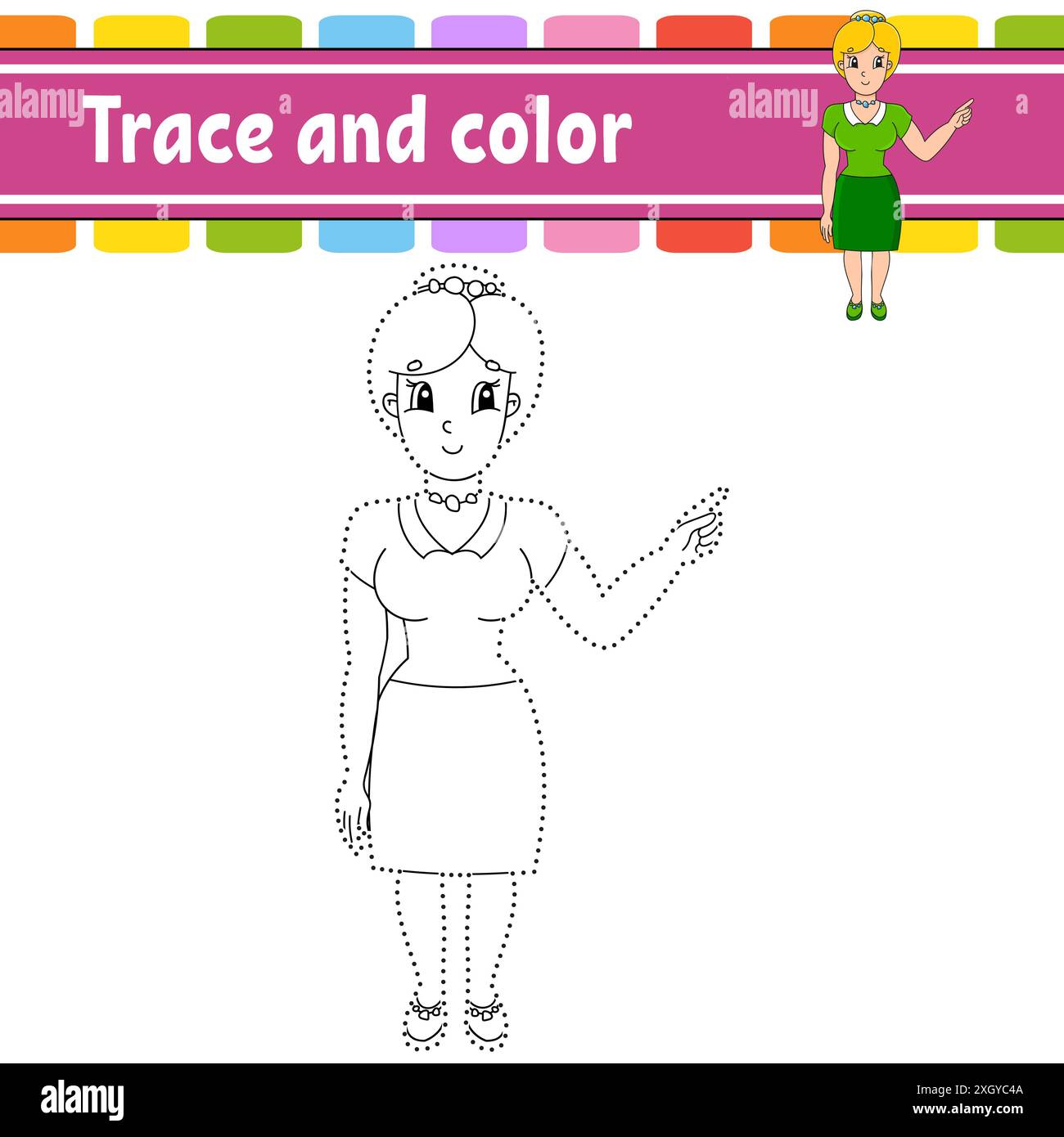 Trace and color. Coloring page for kids. Back to school theme ...