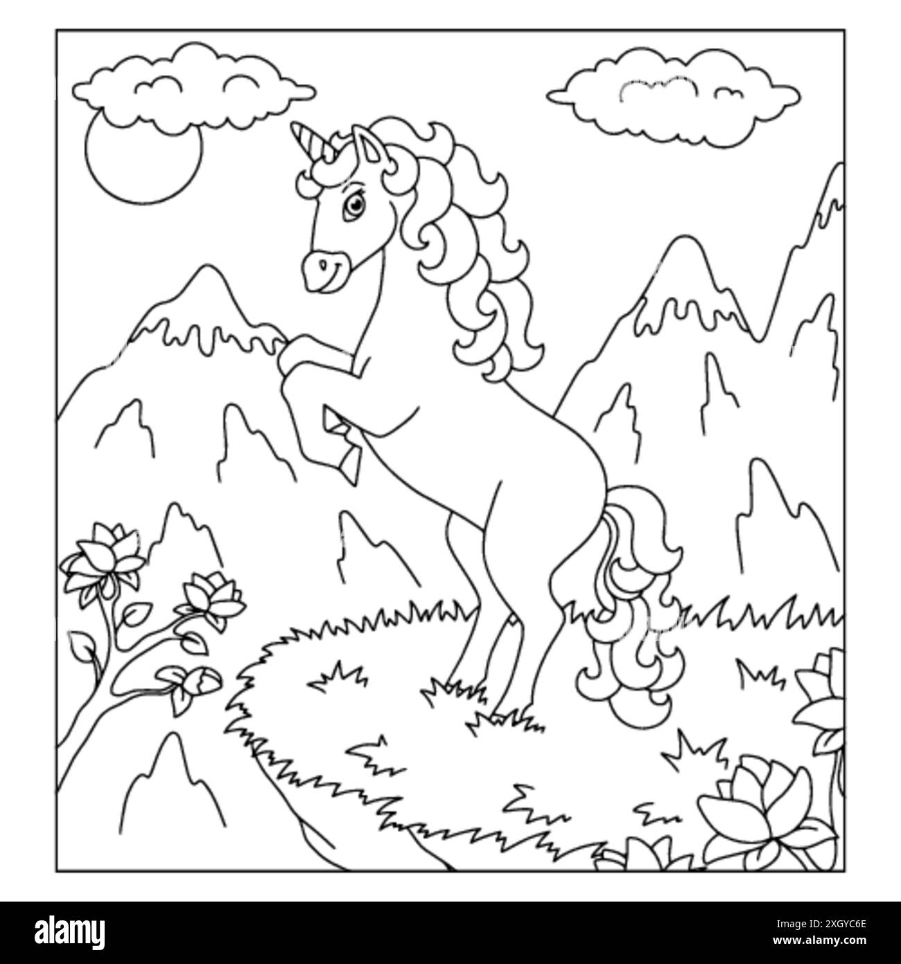 Cute unicorn. Magic fairy horse. Coloring book page for kids. Cartoon ...