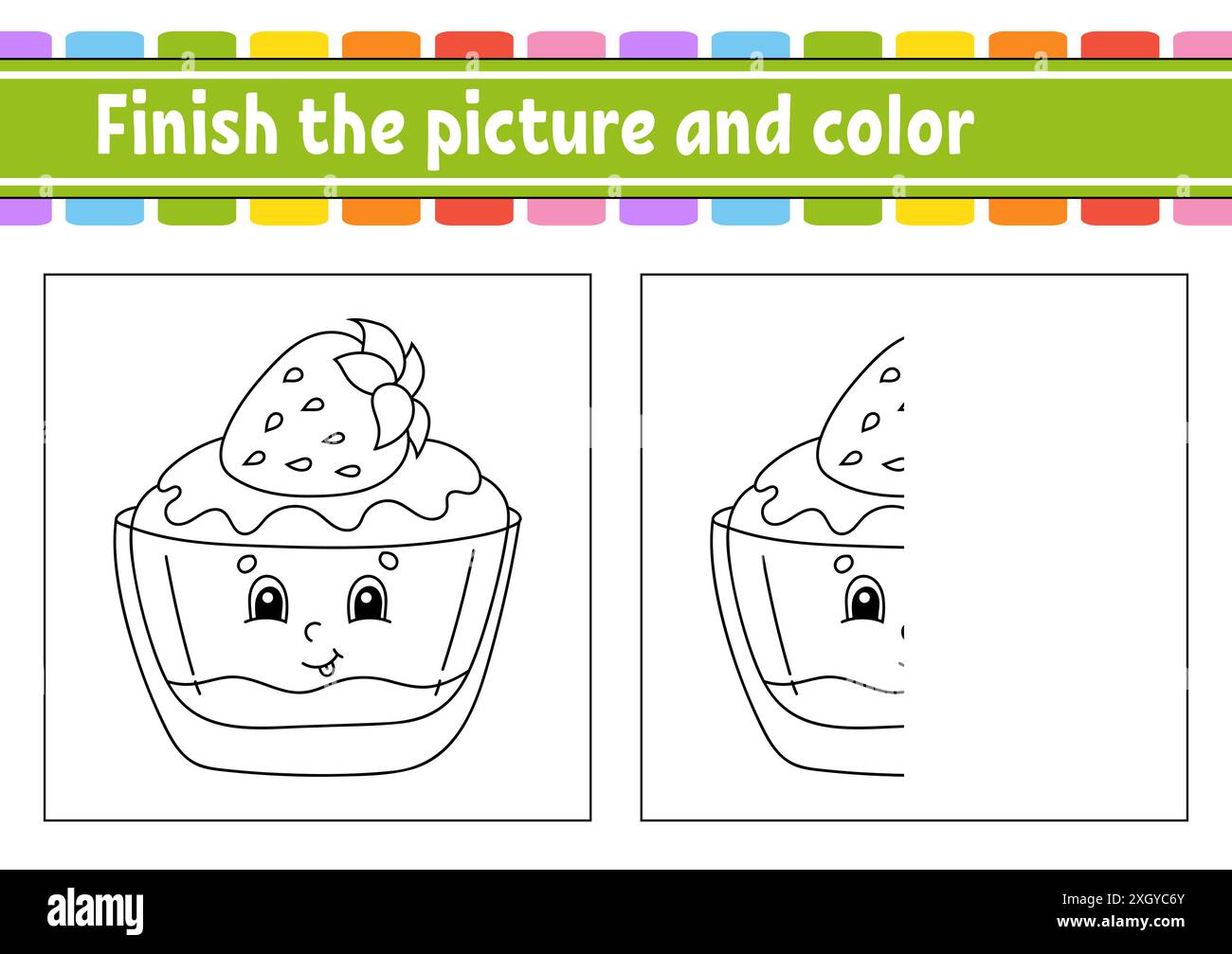 Finish the picture and color. Cartoon character isolated on white ...