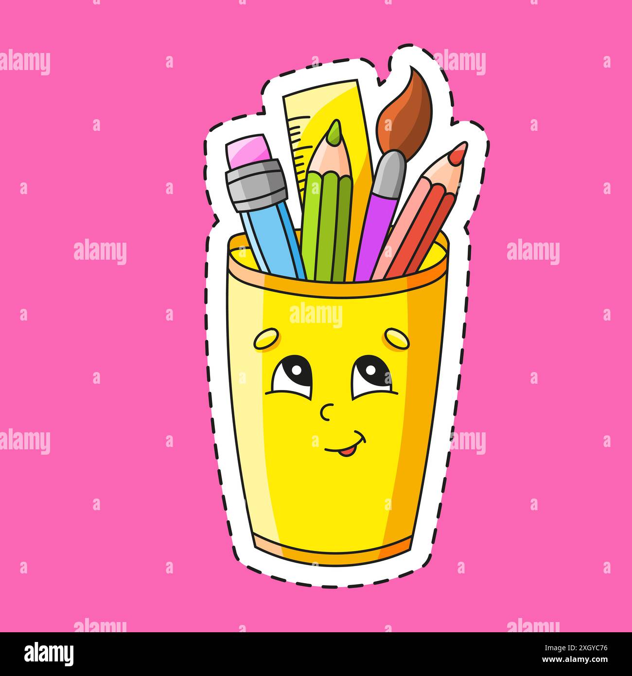 Sticker with contour. Cartoon character. Colorful vector illustration ...