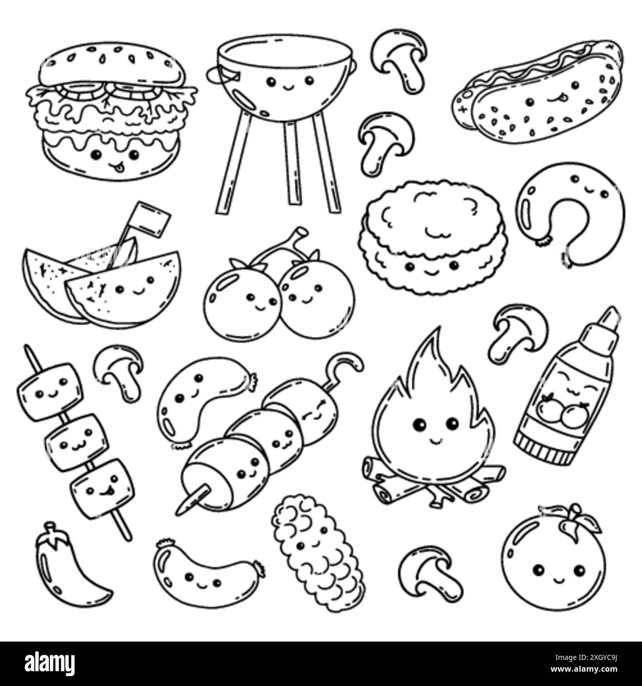 Barbecue theme. Coloring book page for kids. Cartoon style. Vector ...
