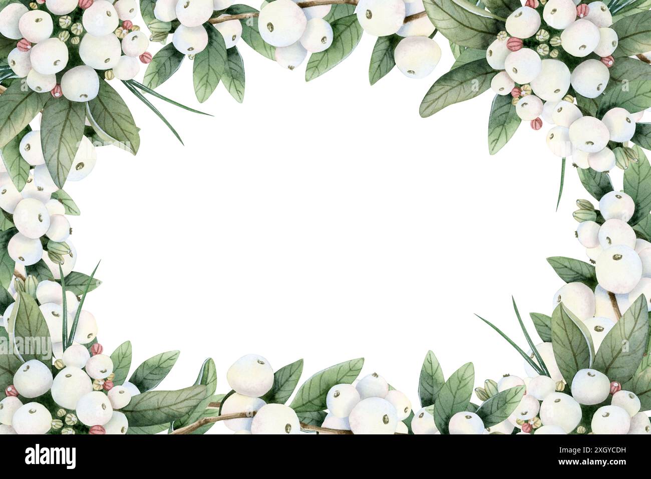 Horizontal or vertical snowberry frame template with branches and white ...