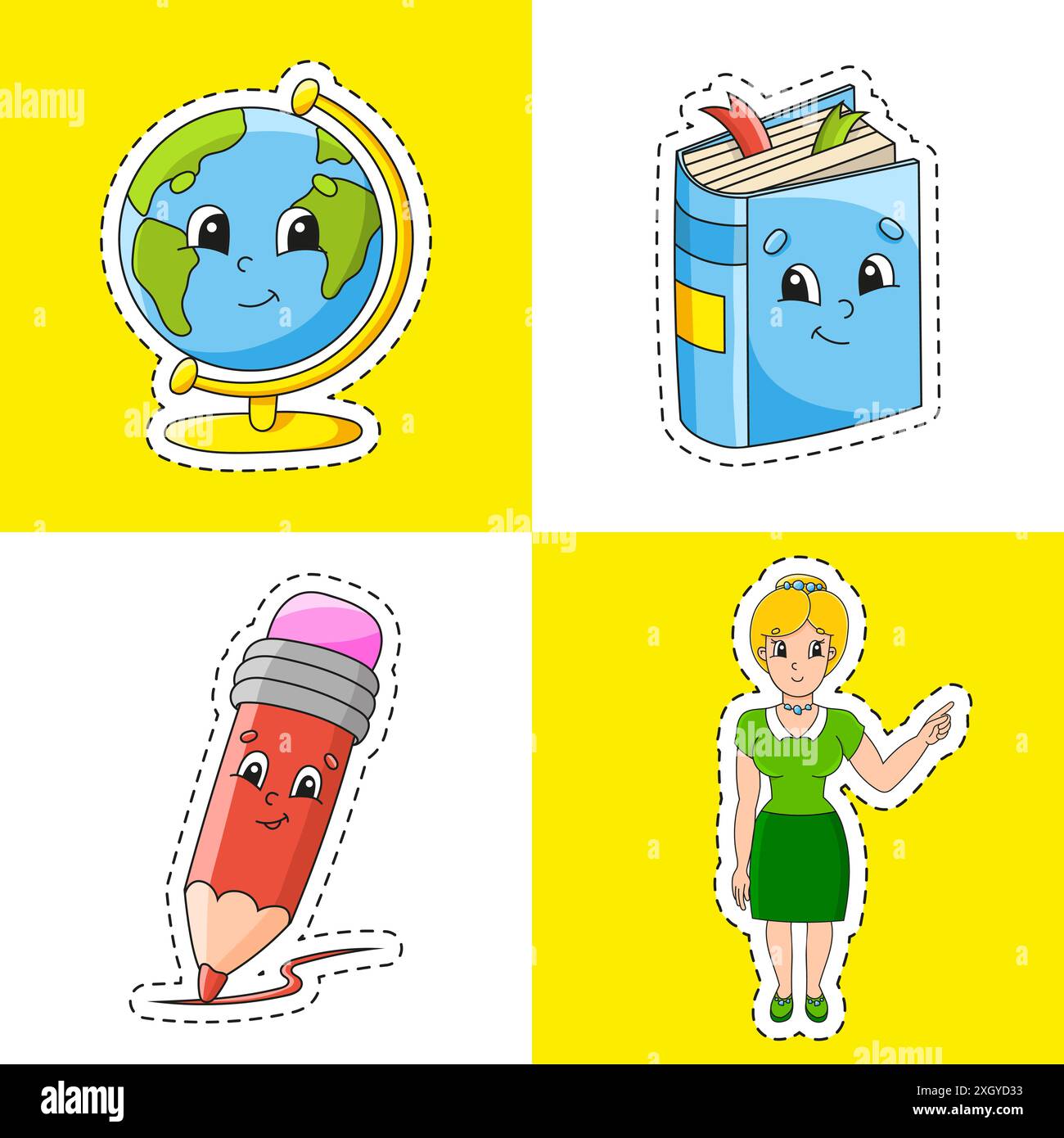 Sticker with contour. Cartoon character. Colorful vector illustration ...