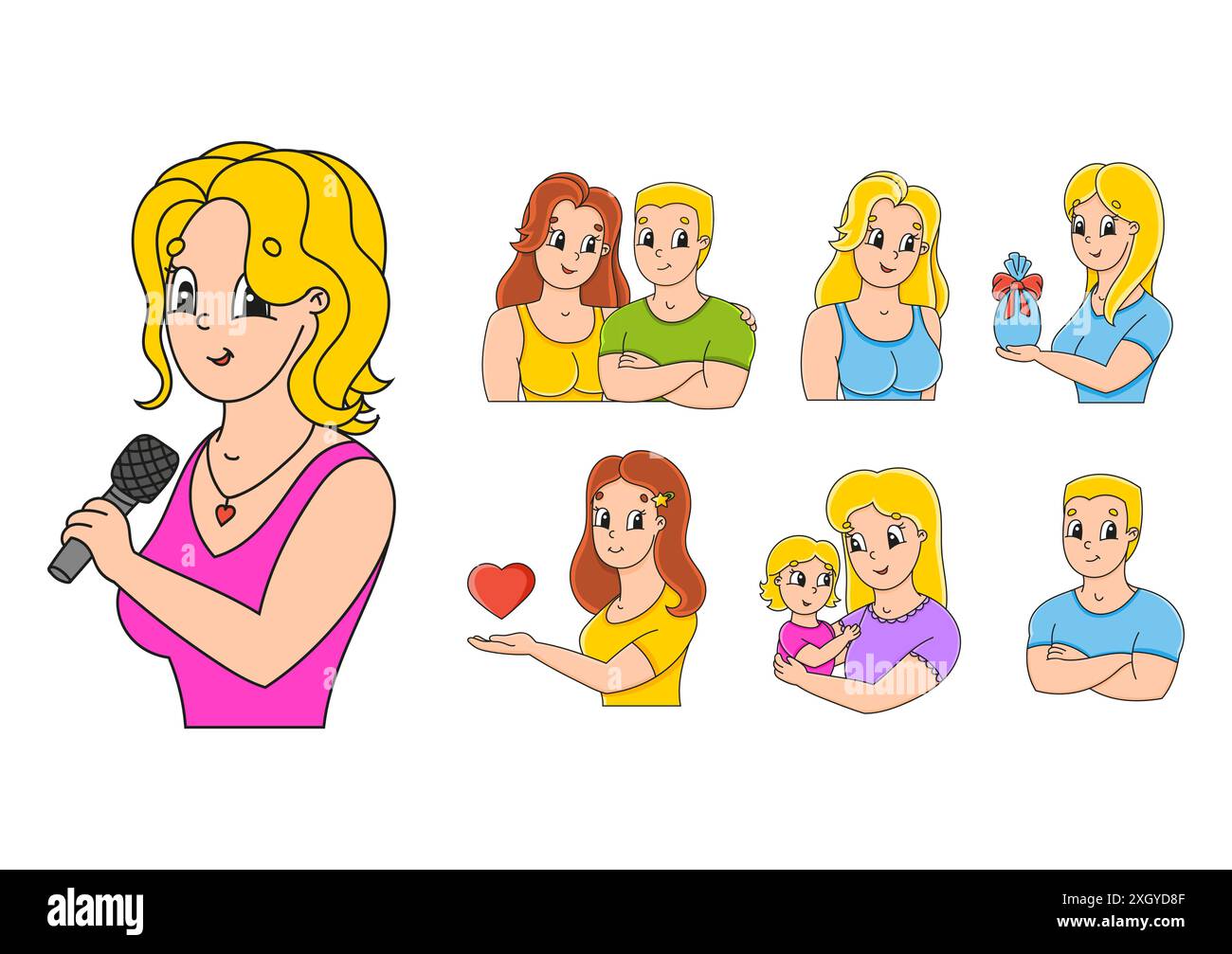 Set of bright color stickers for kids. Cute cartoon characters. Vector ...