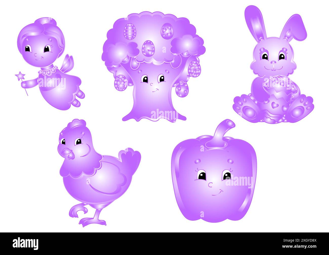 A set of diamond iridescent figures. Easter theme. Isolated on white ...