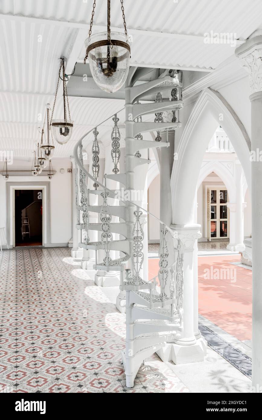 Amazing white spiral staircase at gallery of old colonial building in ...