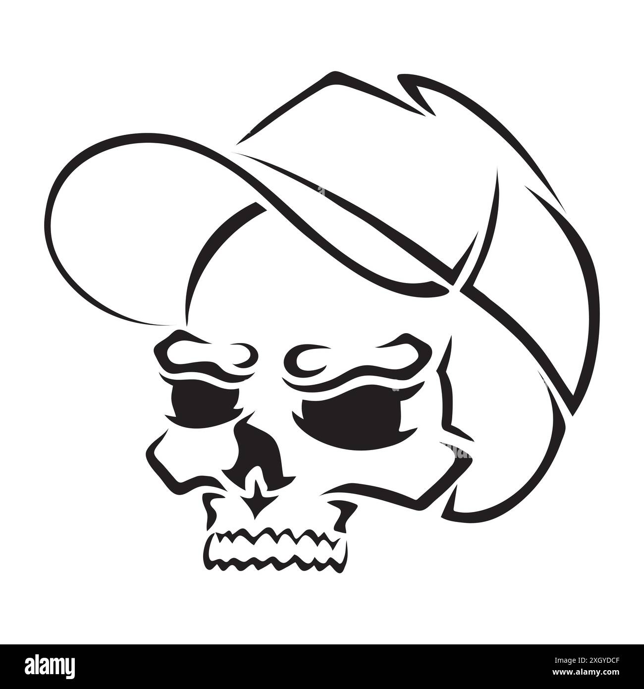 Angry skull with cap. Outline silhouette. Design element. Vector ...