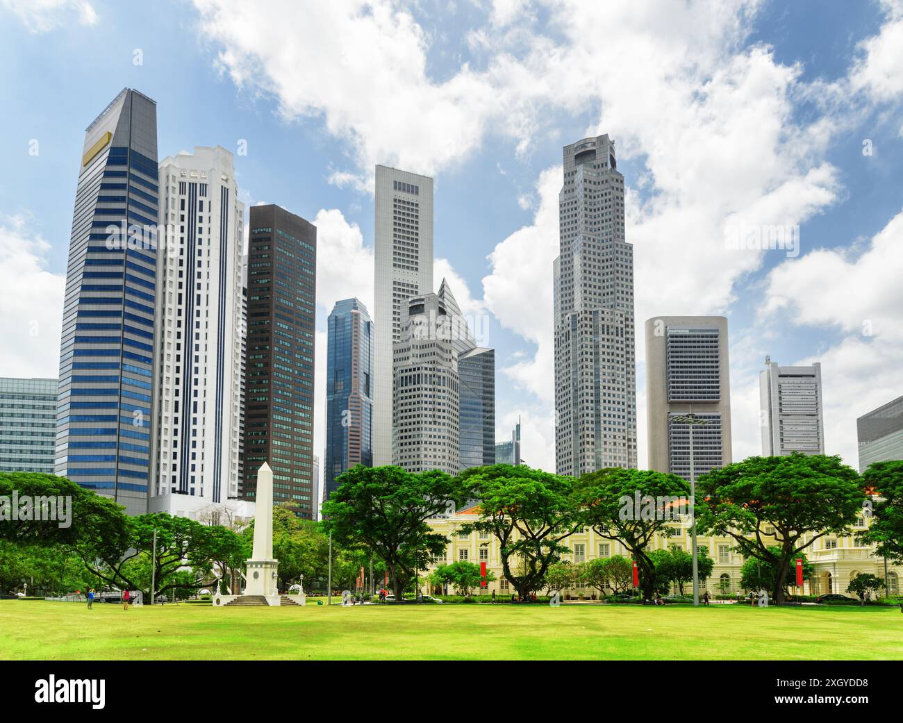 Scenic view of Empress Lawn and skyscrapers in downtown of Singapore on ...