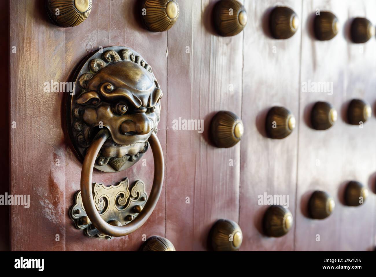 Traditional Chinese door handle and knocker. Main gate of temple Stock ...