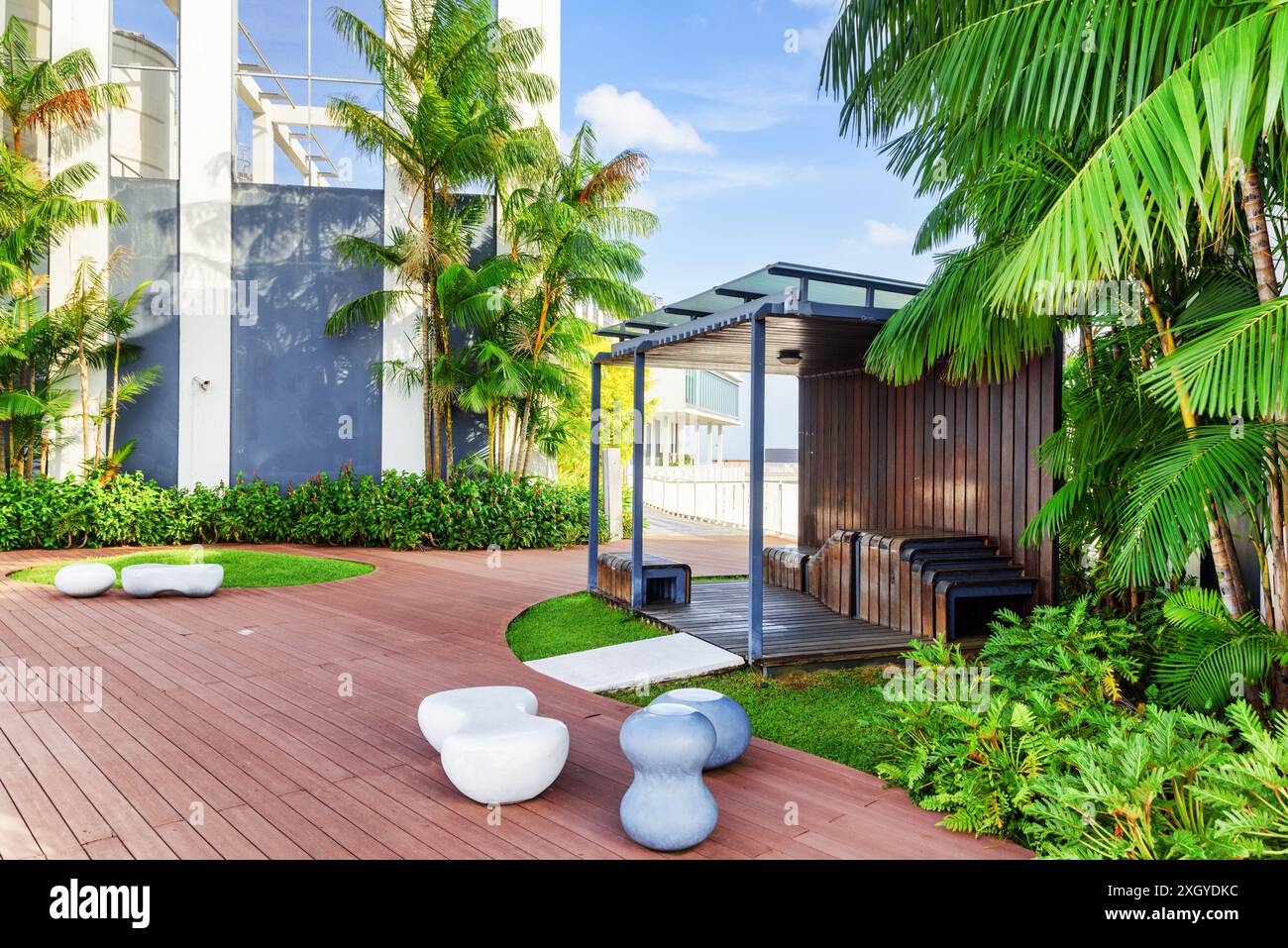 Beautiful rooftop garden. Outside terrace with amazing park. Modern ...