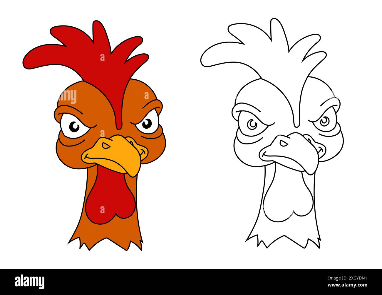 Angry rooster. Coloring book for kids. Displeased poultry. Team mascot ...