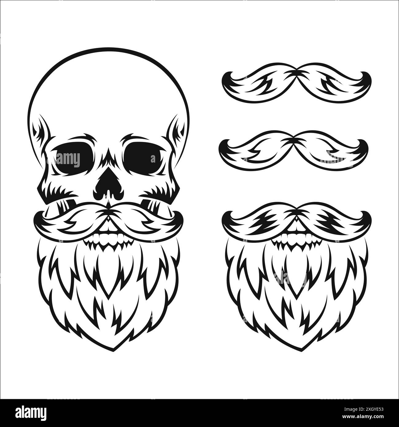 Human skull with beard and mustache. Black silhouette. Design element ...