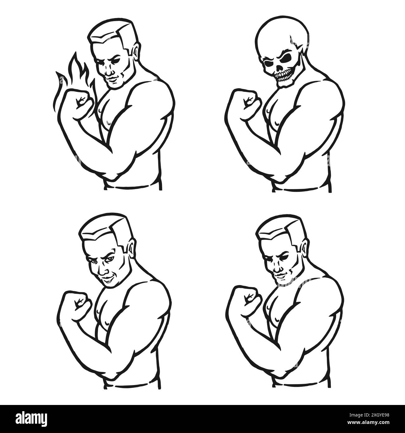 Male bodybuilder flexing his biceps. Outline silhouette. Design element ...