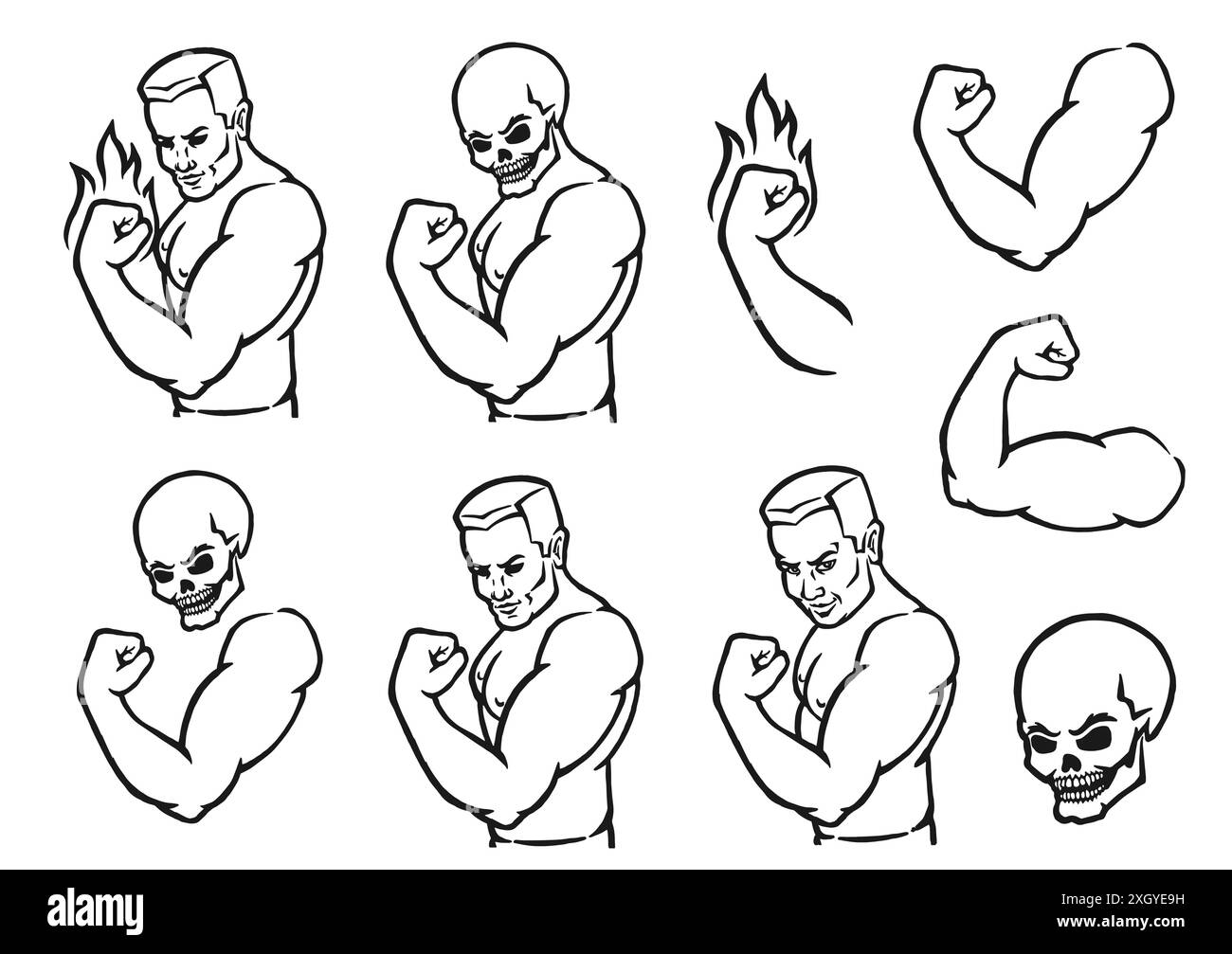 Male bodybuilder flexing his biceps. Outline silhouette. Design element ...