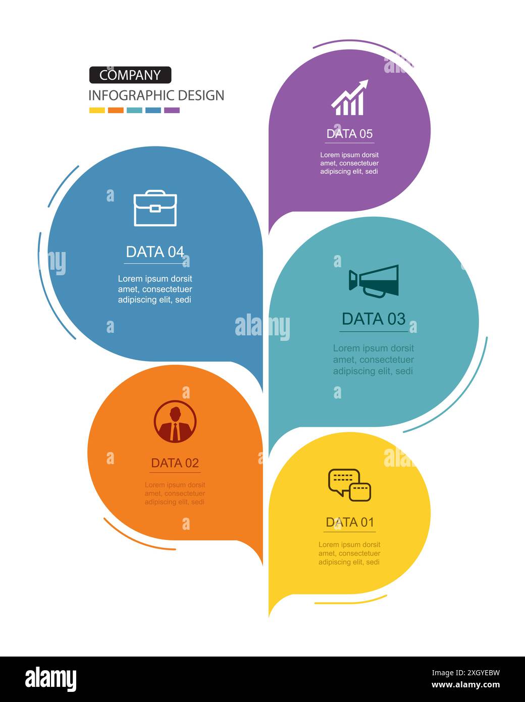 Infographics speech bubbles timeline with 5 number data template ...