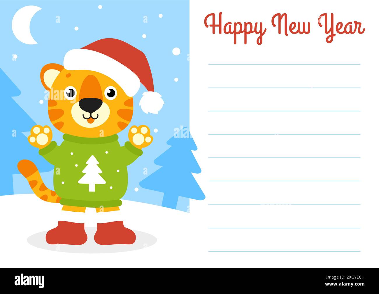Gift color greeting card. Tiger simbol in a santa hat. Cute cartoon ...