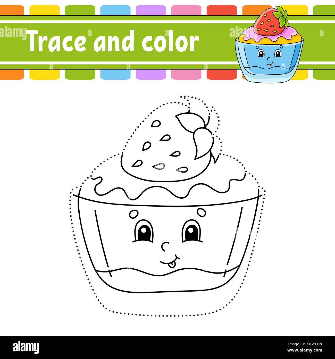 Trace and color. Birthday theme. Coloring page for kids. Handwriting ...