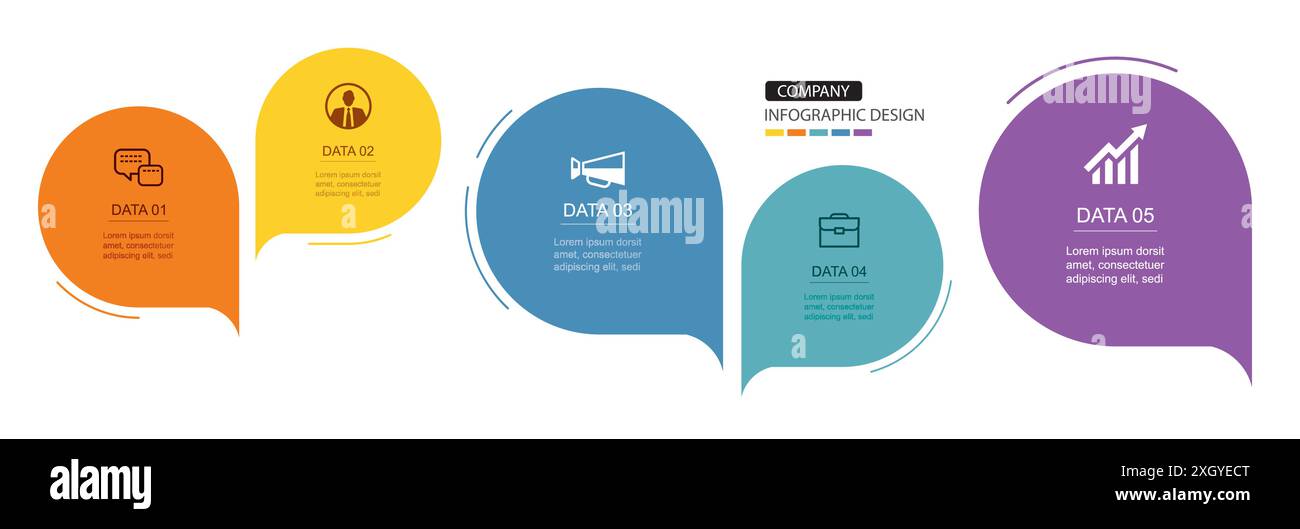 Infographics speech bubbles timeline with 5 number data template ...