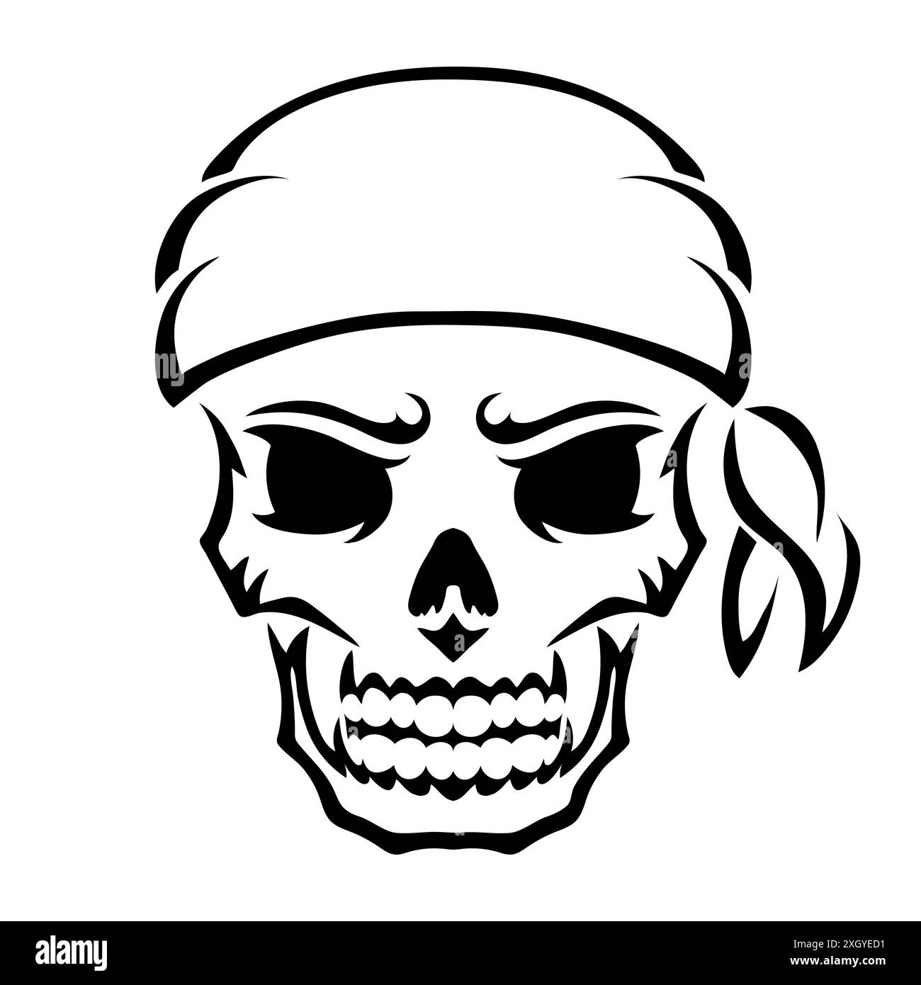 Angry skull pirate. Outline silhouette. Design element. Vector ...