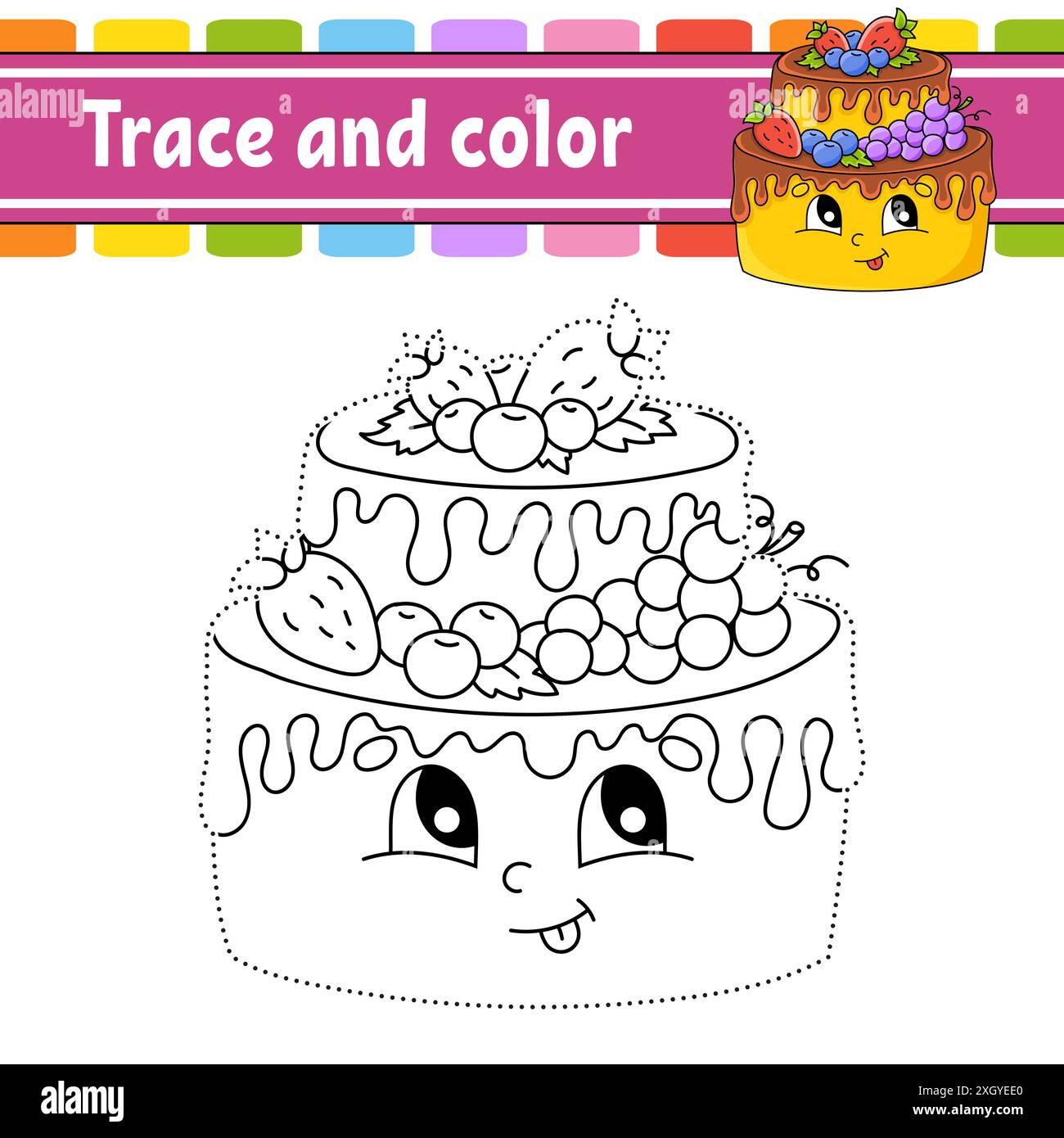 Trace and color. Birthday theme. Coloring page for kids. Handwriting ...