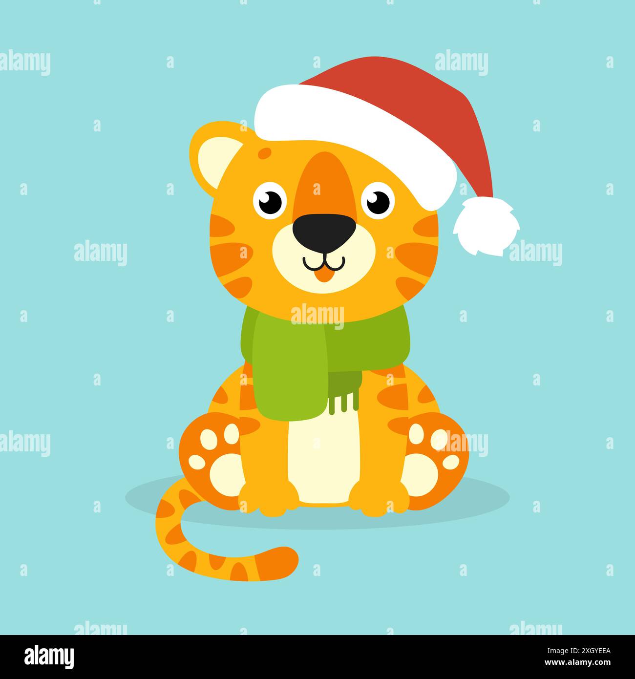 Tiger simbol in a santa hat. Cartoon character. Colorful vector ...